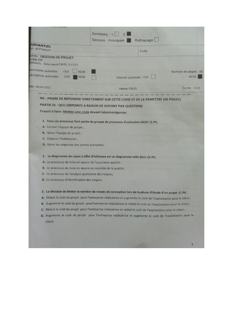 Examen Gestion de Projet | PDF