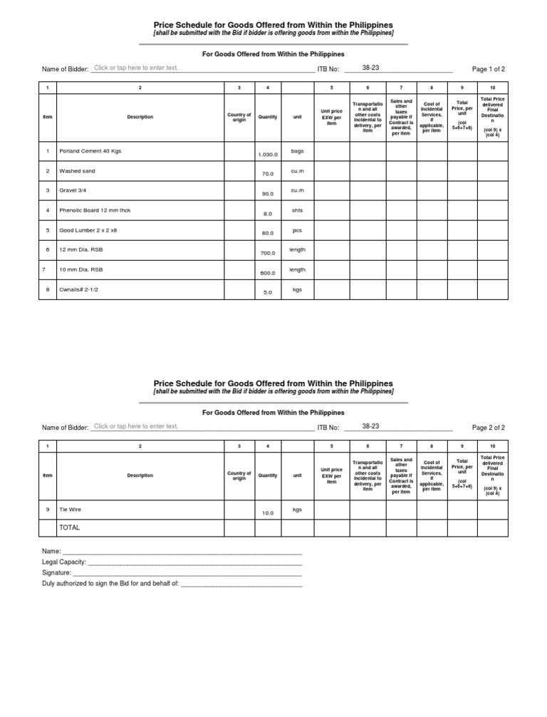 Price Schedule | PDF