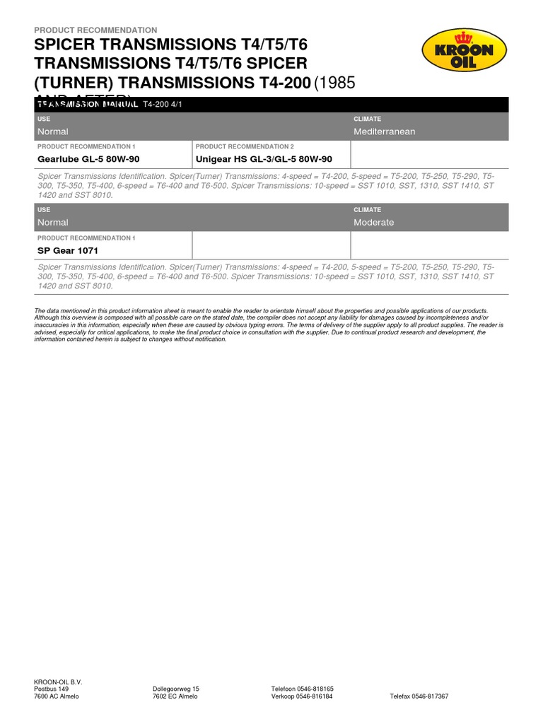 T6 Spicer (Turner) Transmissions T4-200 (1985 and After) | PDF ...