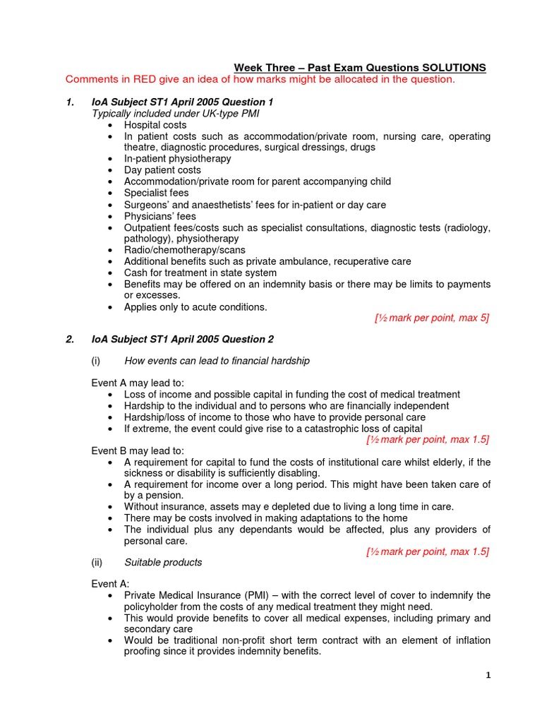 ST1 PastQus Wk03 Solutions | PDF | Insurance | Reinsurance