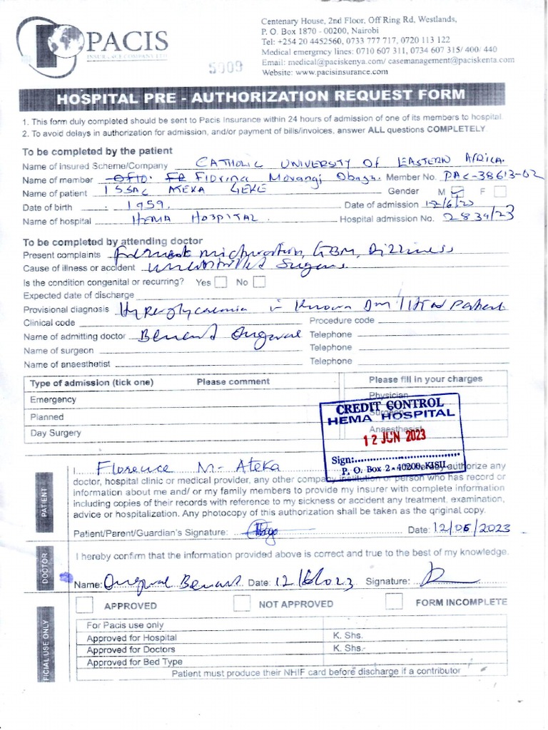 Isaac Ateka Geke Preauth | PDF