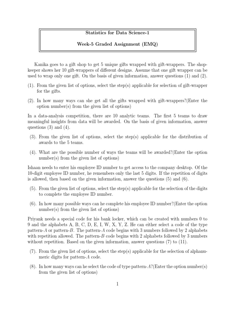 Week 5 Graded Jan 2022 EMQ PATTERN | PDF