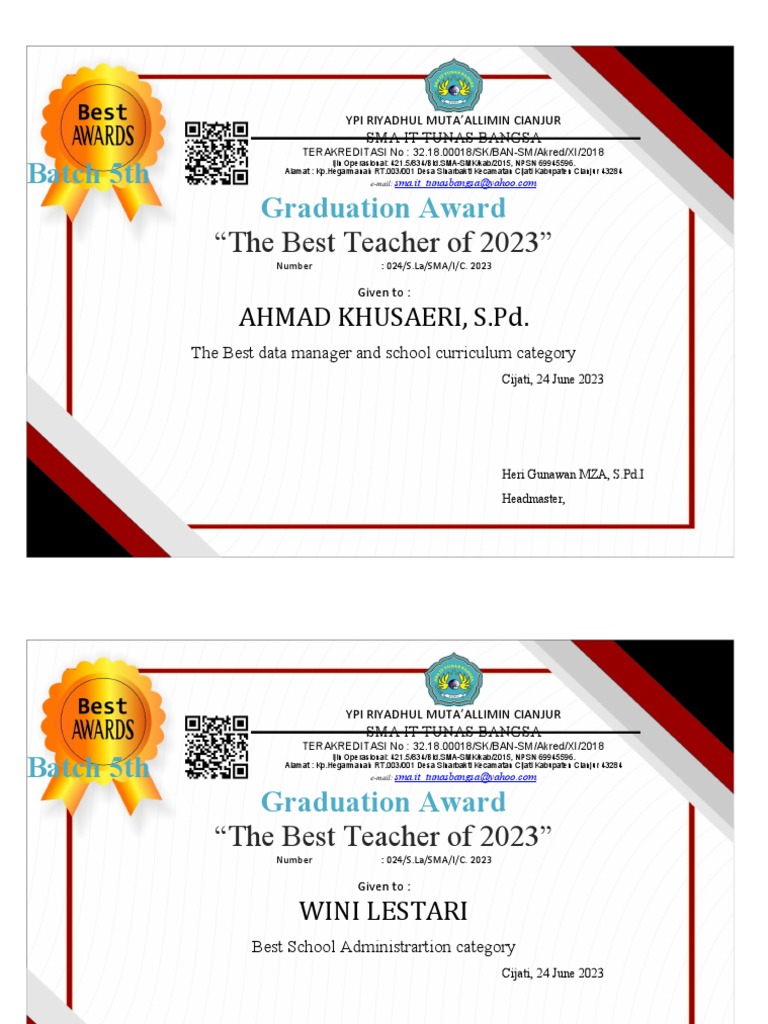 Piagam Penghargaan - Best Awards 2 | PDF