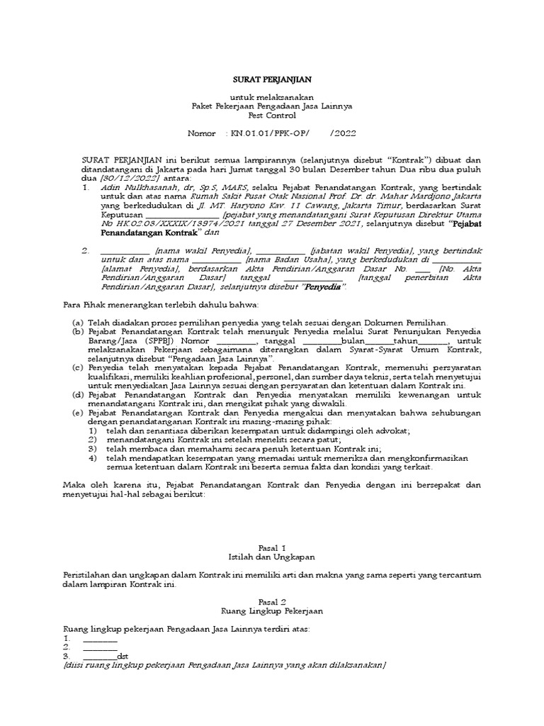 Rancangan Kontrak Pest Control 2023 | PDF