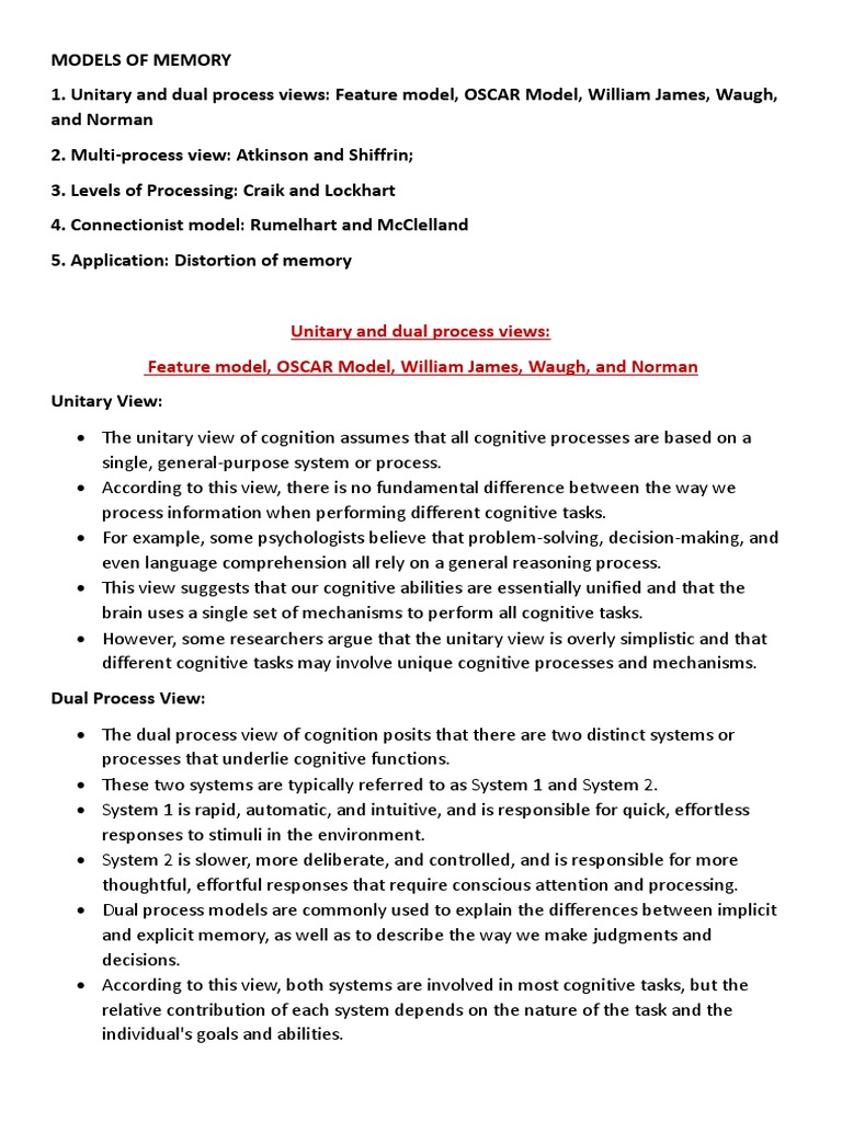 Chap 3 MODELS OF MEMORY | PDF