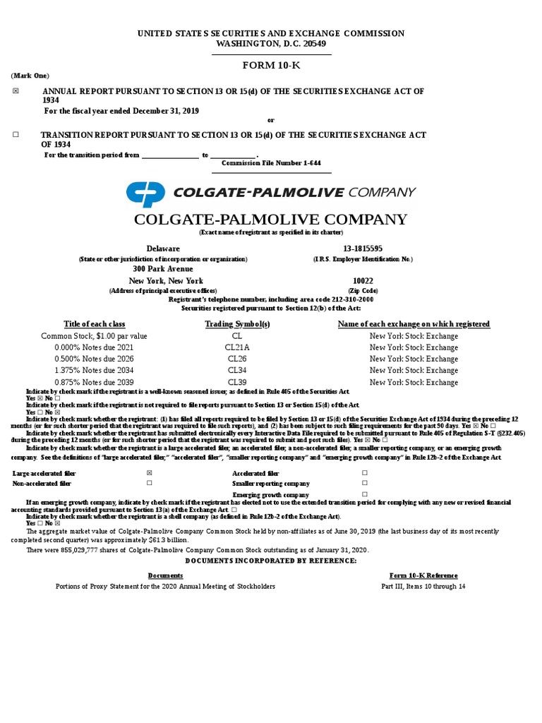 Colgate-Palmolive Company: FORM 10-K | PDF