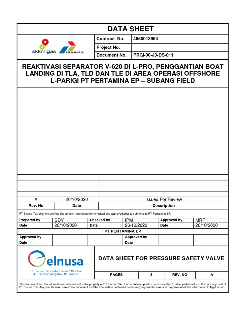 PGRI-00-J3-DS-011 Data Sheet For Pressure Safety Valve (PSV-LP-V-620-A ...