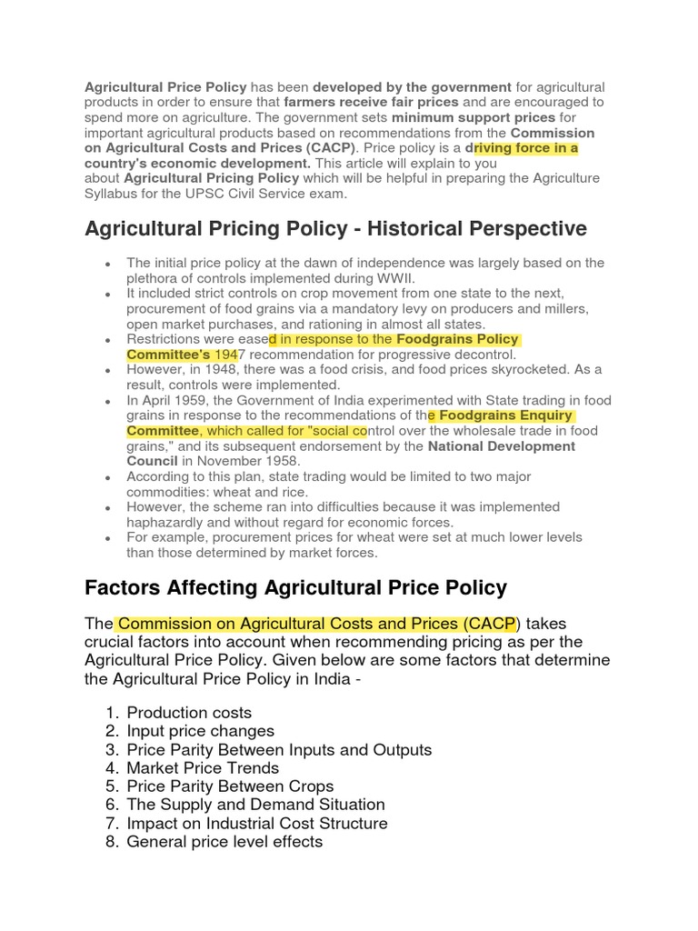 Agricultural Price Policy | PDF | Cost Of Living | Agriculture