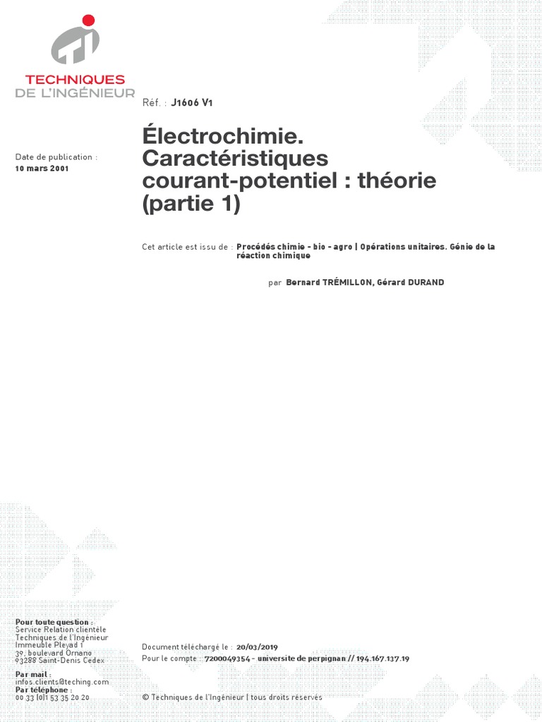 Electrochimie Caracteristiques Courant-Potentiel Theorie | PDF