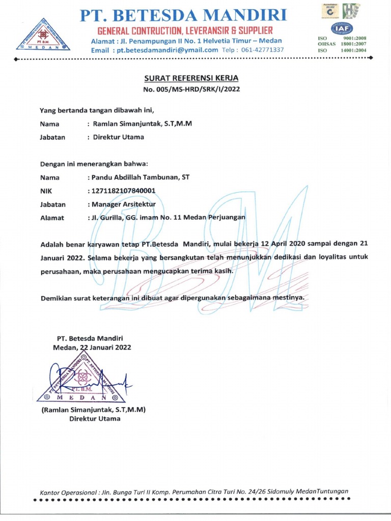 Surat Ref. PT - Betesda Mandiri | PDF