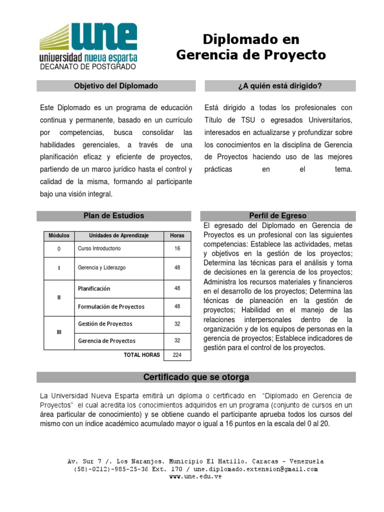 Diplomados en Gerencia de Proyectos | PDF | Plan de estudios | Liderazgo