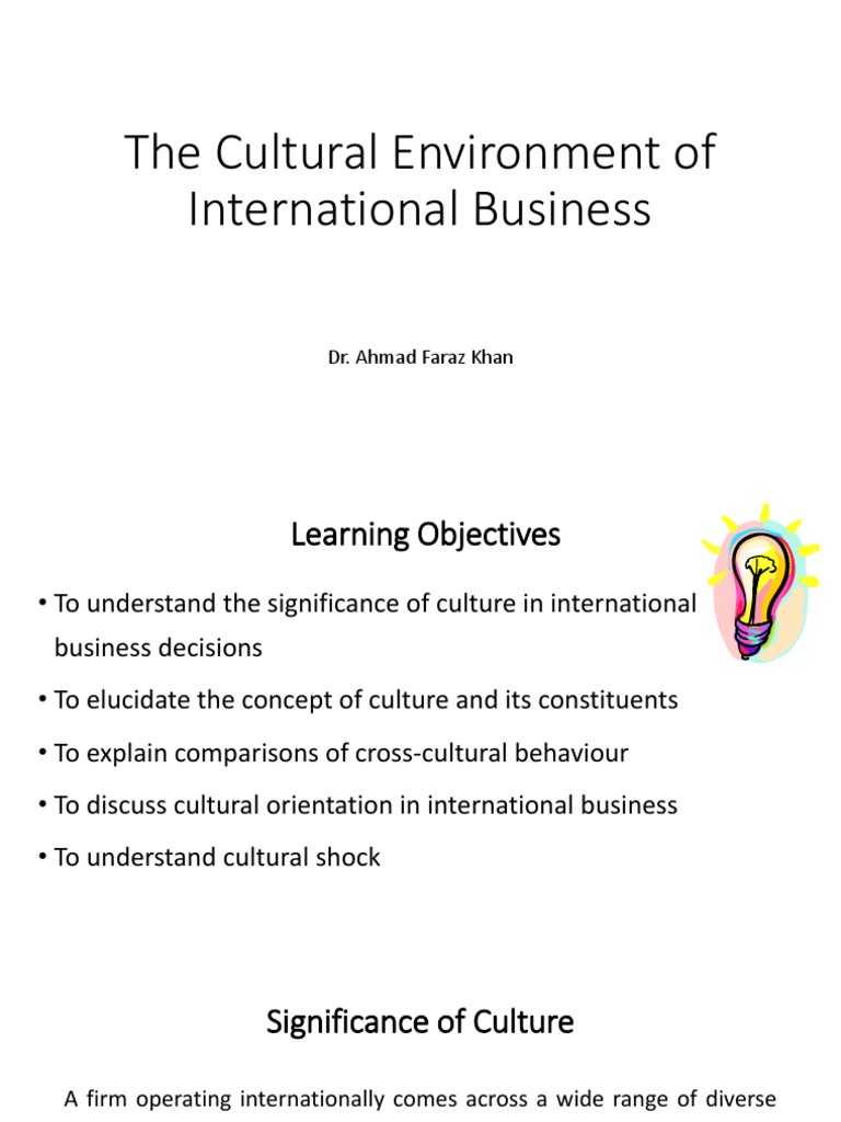The Cultural Environment of International Business: Dr. Ahmad Faraz ...