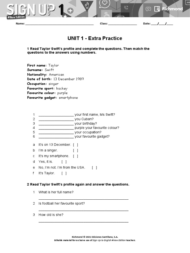 Sigan Up 1 Extra Practice | PDF
