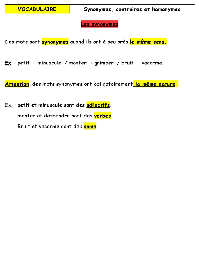 Synonymes et antonymes en français | PDF | Linguistique | Grammaire