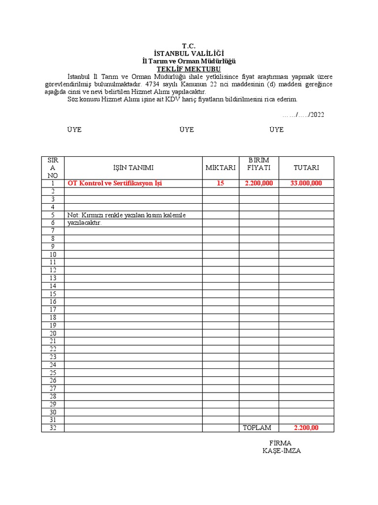Teklif Mektubu | PDF
