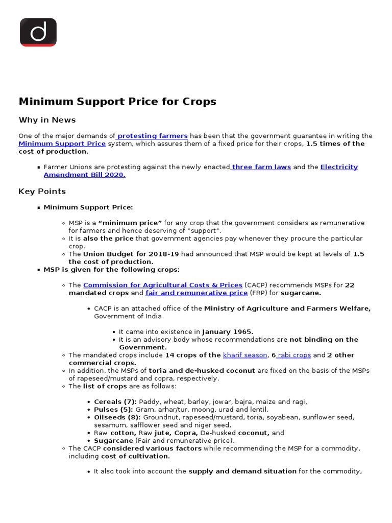 Minimum Support Price | PDF | Agriculture | Private Sector