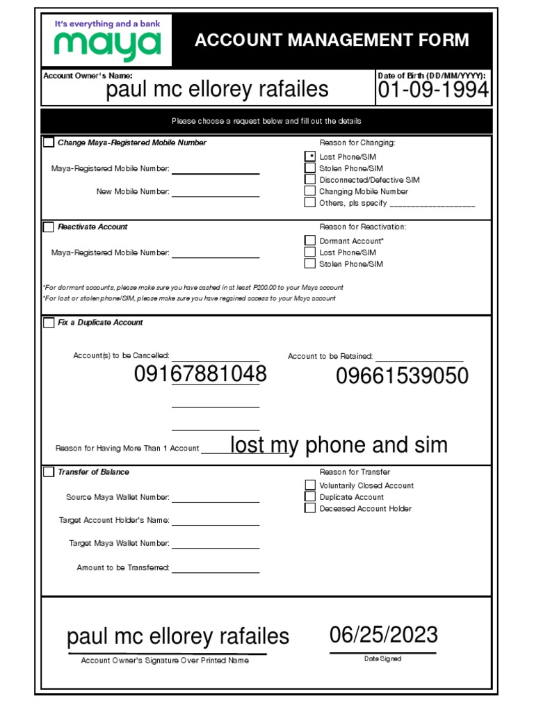 Account Management Form | PDF | Mobile Telecommunications | Telecommunications