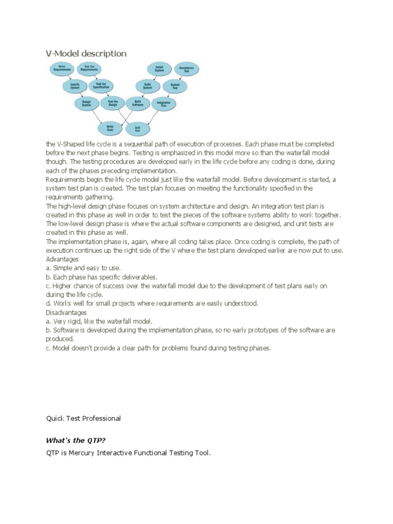 V-Model Description: Quick Test Professional | PDF | Product Lifecycle ...