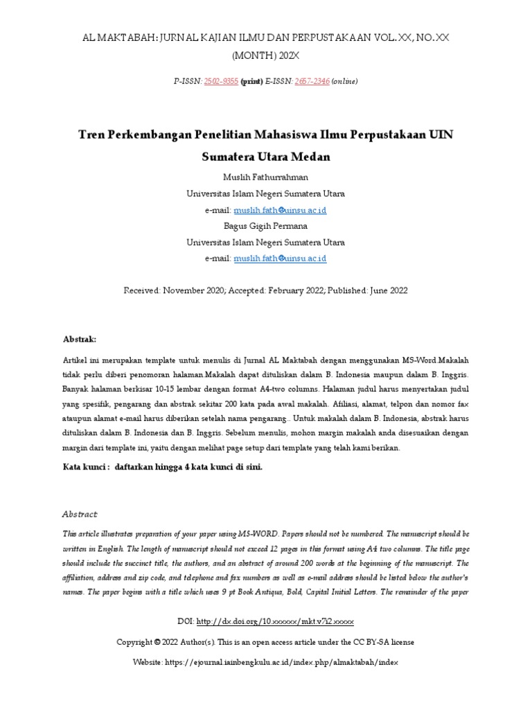 Template Penulisan Artikel Jurnal Al Maktabah | PDF