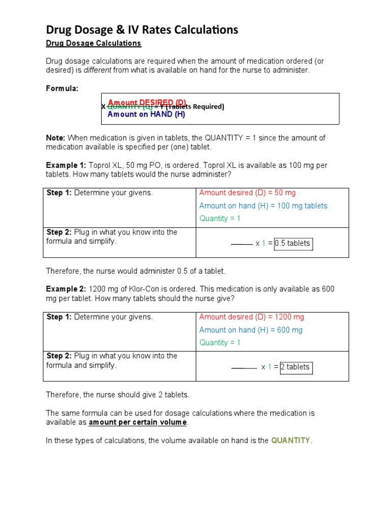 Drug Dosage And Iv Rates Calculations Pdf Dose Biochemistry