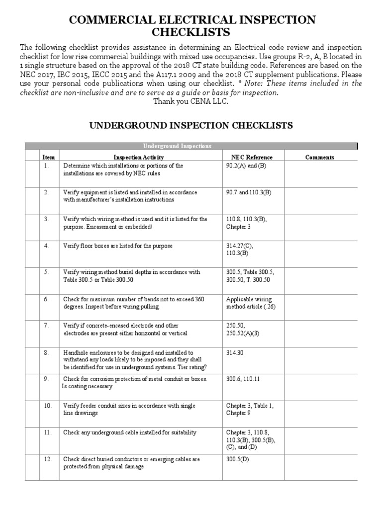 Underground Inspection Checklist | PDF | Electrical Wiring | Wire