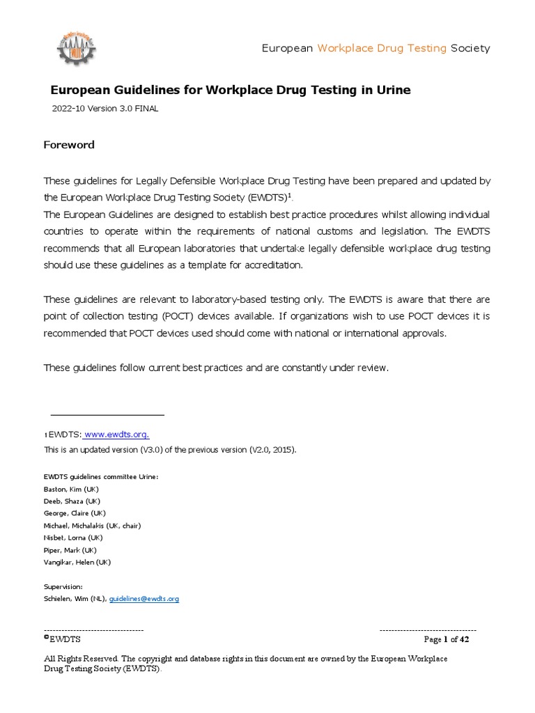 European Guidelines for Workplace Drug Testing in Urine_2022 | PDF