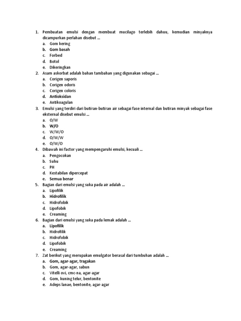 UH Ilmu Resep Emulsi XI | PDF