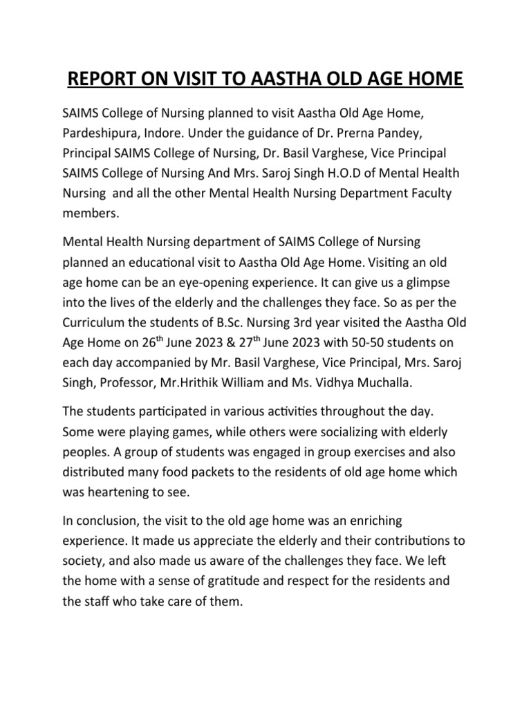 Old Age Home Report 2023 | PDF | Self-Improvement