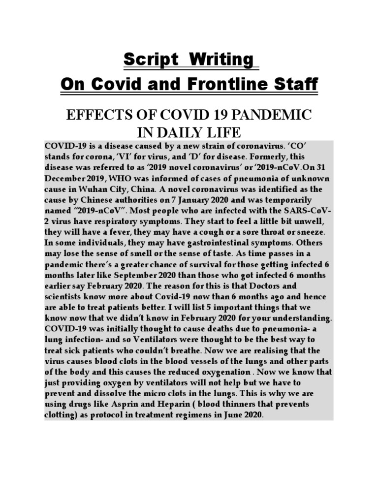 Script Writing On Covid and Frontline Working Staff | PDF | Hypoxia ...