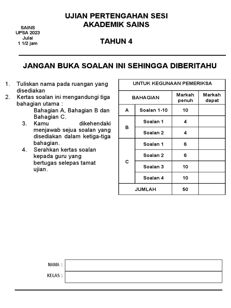 Upsa Tahun 4 | PDF