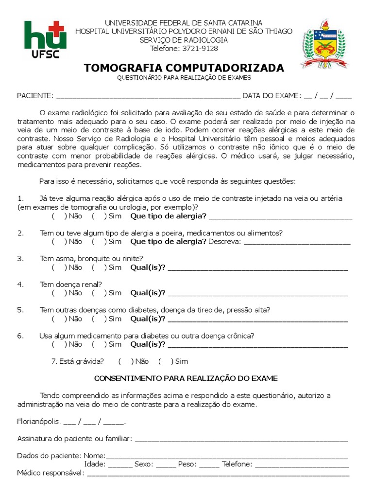 Questionário TC Contraste 1 | PDF | Alergia | Epidemiologia