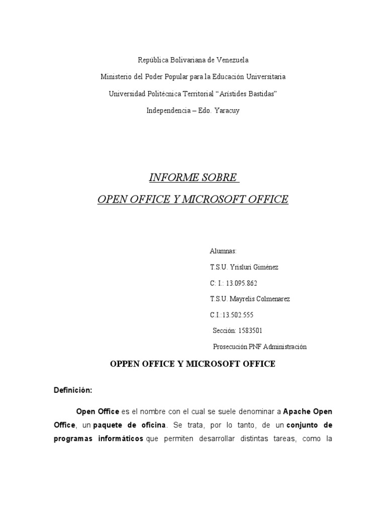 Informe Sobre Open Office y Office | PDF | Microsoft Office ...
