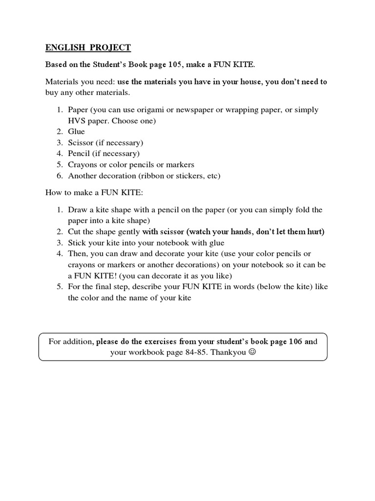 Fun Kite Project for Class 1 | PDF