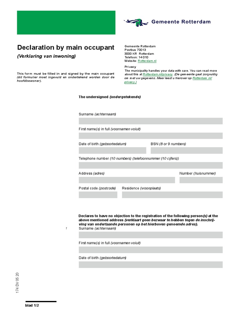 Declaration by Main Occupant | PDF