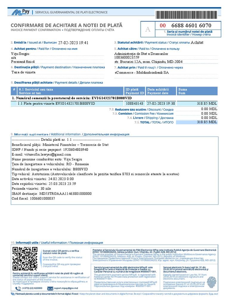 Confirmare de Plata 00668846016070 | PDF