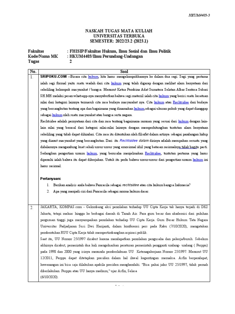 Soal Hkum4403 tmk2 3 | PDF