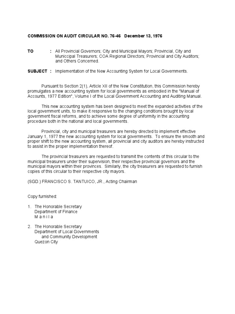 COA CIRCULAR NO. 76 46 December 13 1976 | PDF | Home & Garden