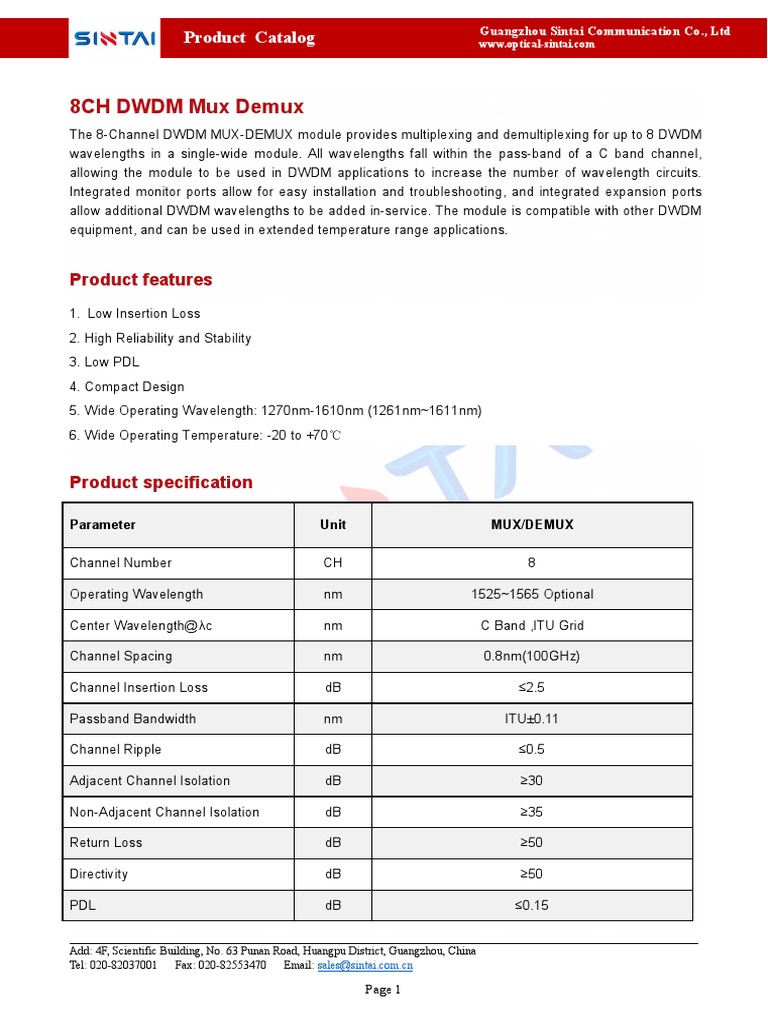 8ch DWDM Mux Demux | PDF | Wavelength Division Multiplexing | Electronics