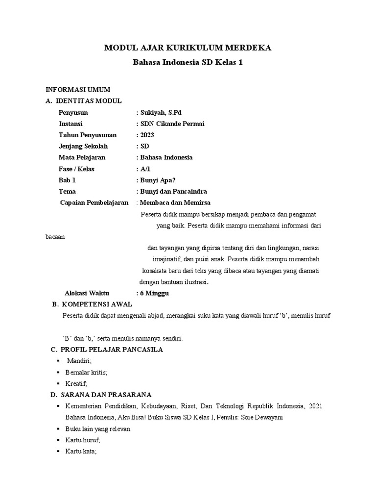 MODUL AJAR Fase A | PDF | Karier & Perkembangan | Seni & Disiplin Bahasa