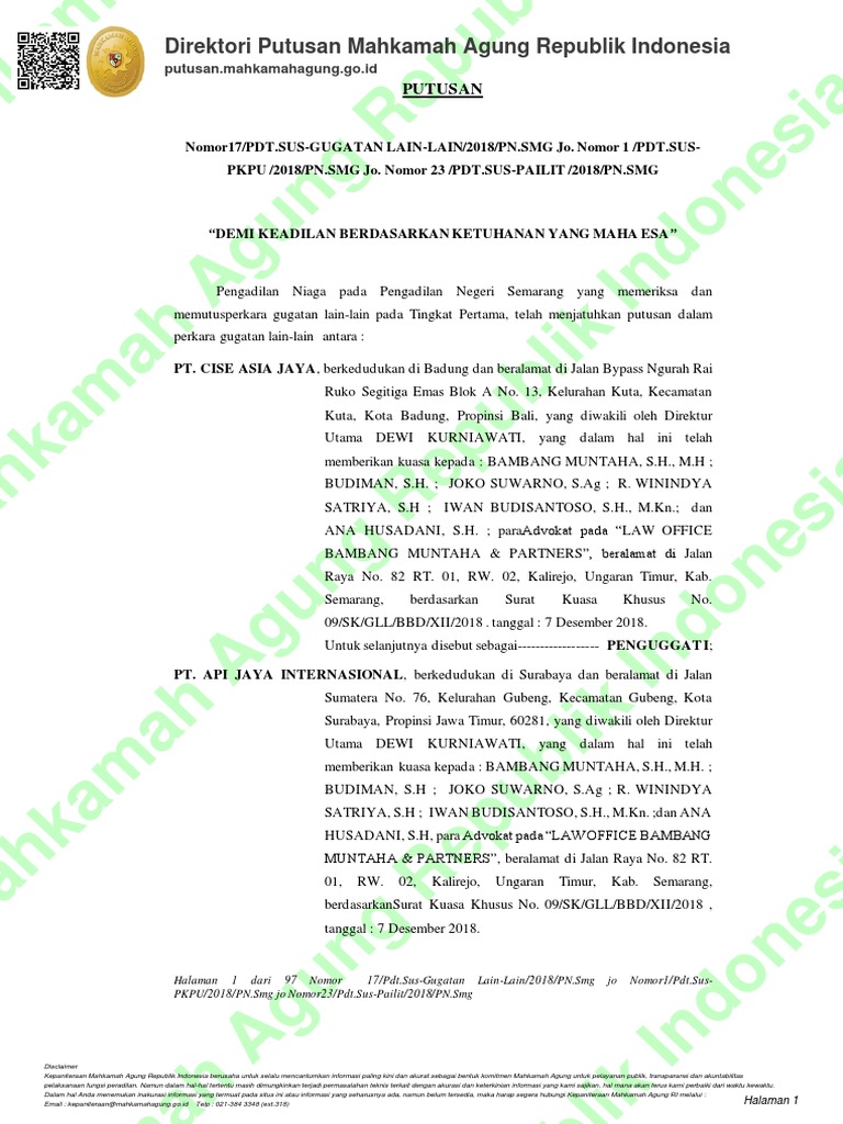 Putusan Mahkamah Agung 17/Pdt.Sus/2018 | PDF