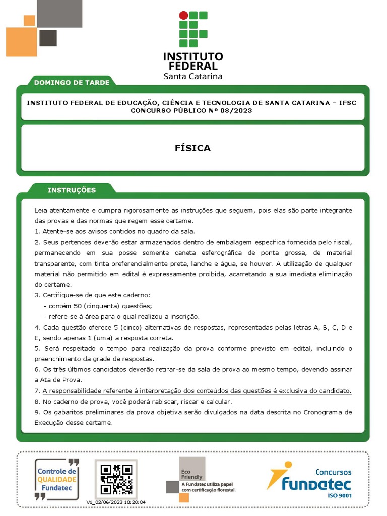 Provas Física IFSC Last | PDF | Elétron | Magnetismo