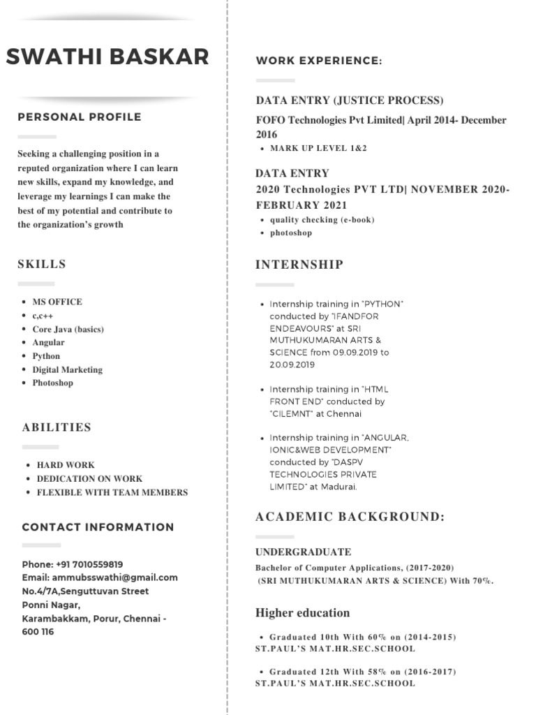 Swathi Resume | PDF | Computing
