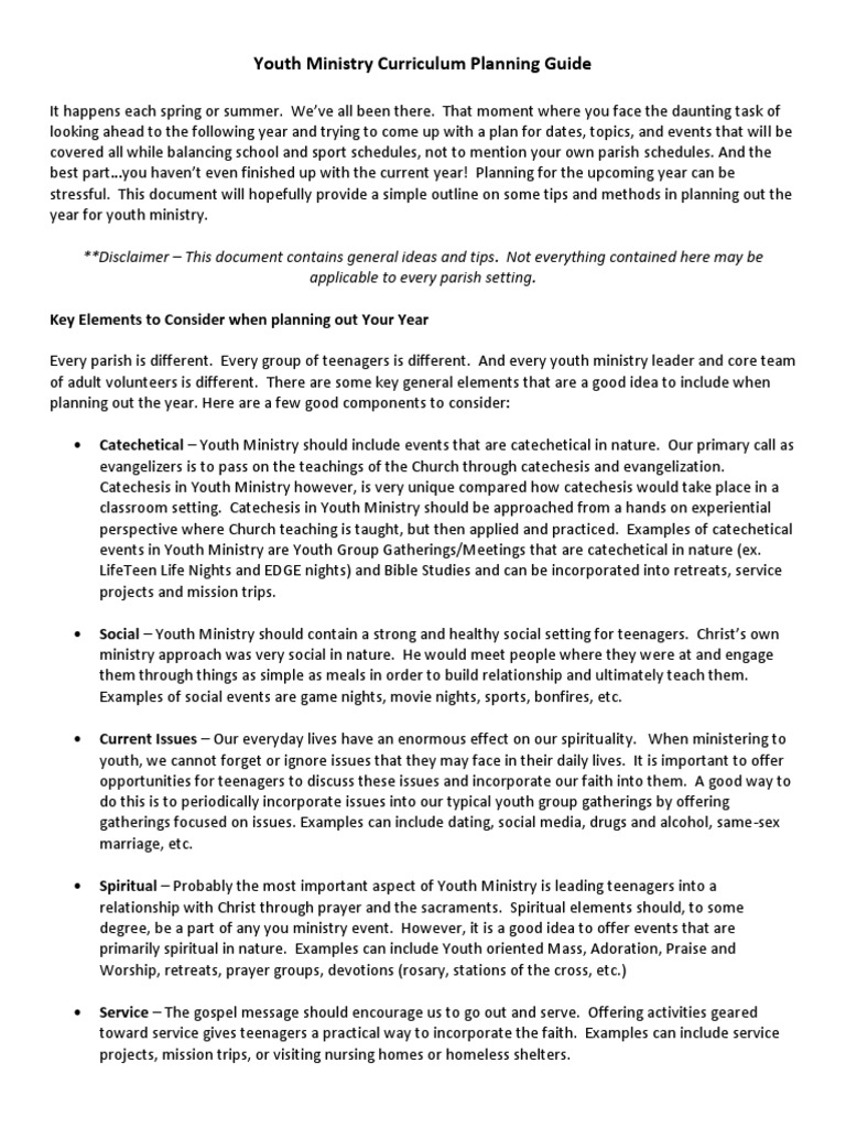 Youth Ministry Curriculum Planning Guide | PDF | Sacraments | Eucharist