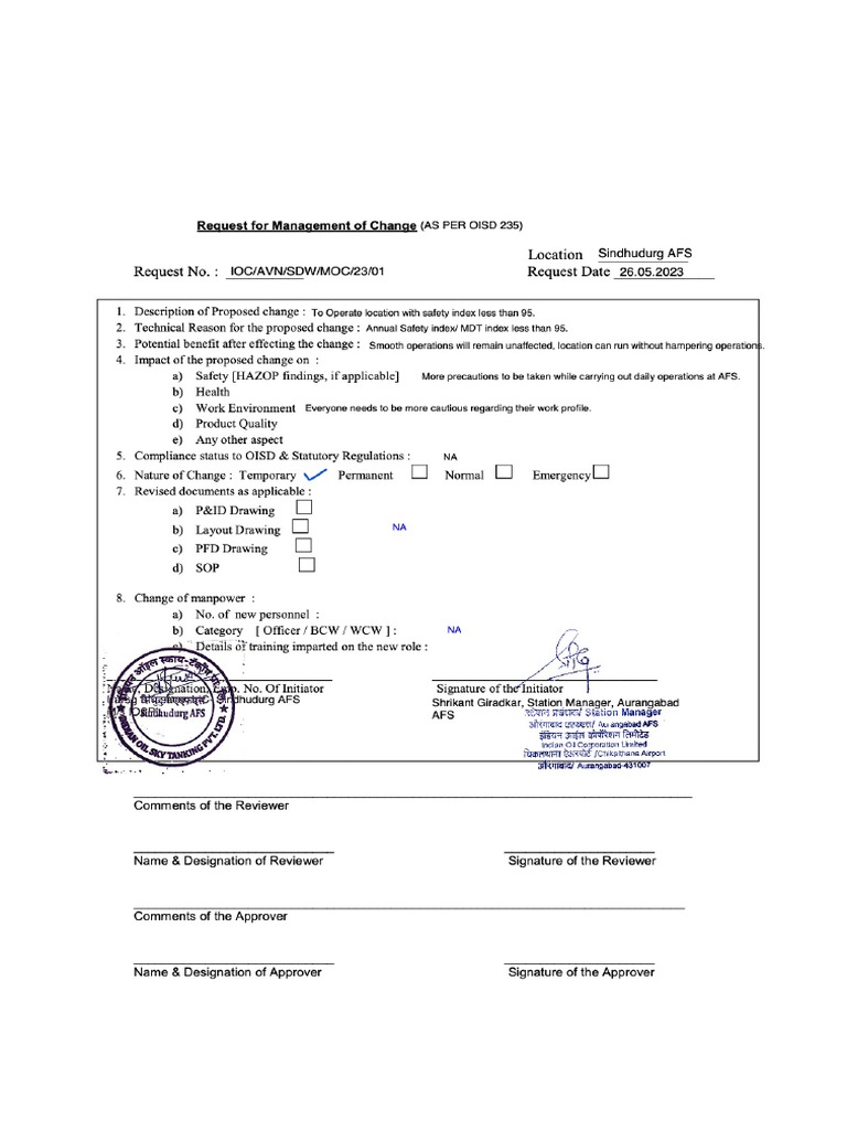 Annexure III MOC format | PDF