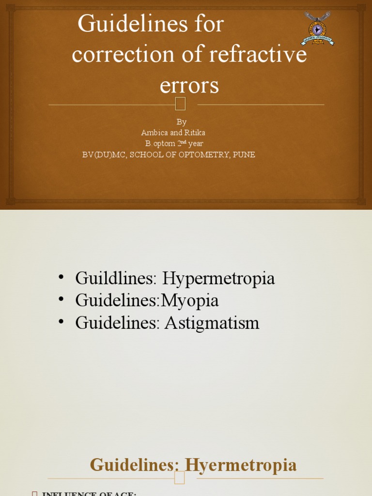 'Guidelines For Correction of Refractive Errors | PDF | Glasses ...