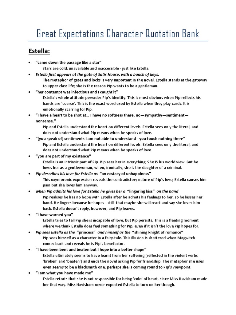 Great-Expectations-Character-Quotation-Bank-PDF 2 | PDF | Estella ...