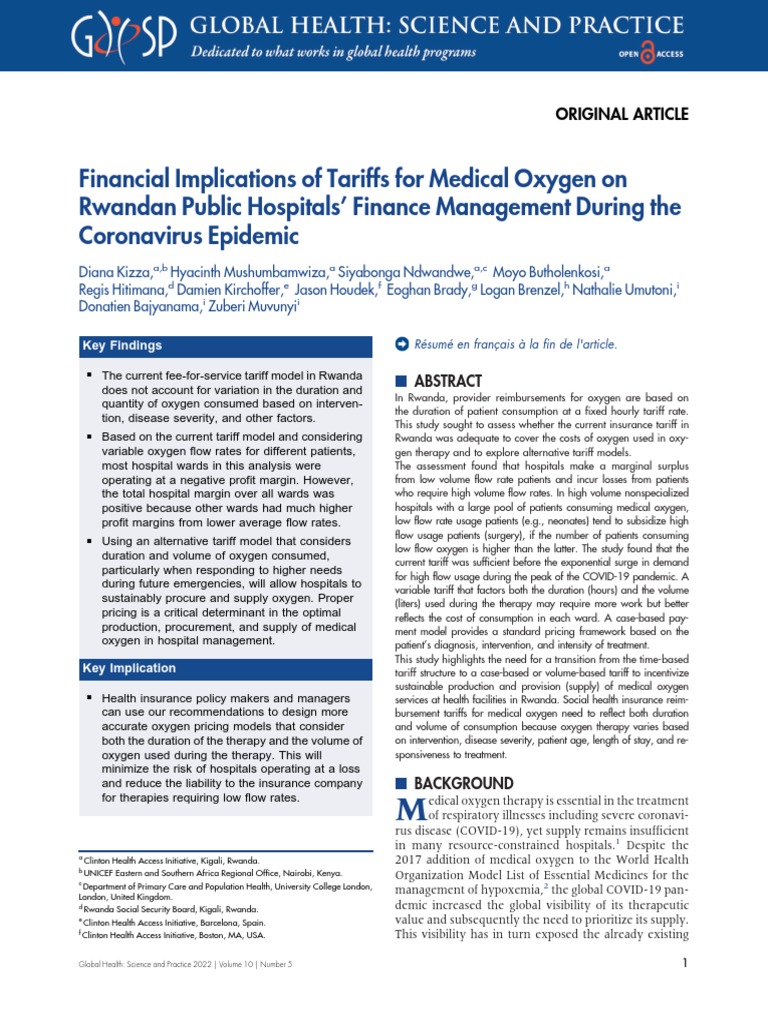 Oxygen Tariff Impacts on Rwandan Hospitals | PDF | Hospital | Fee For ...