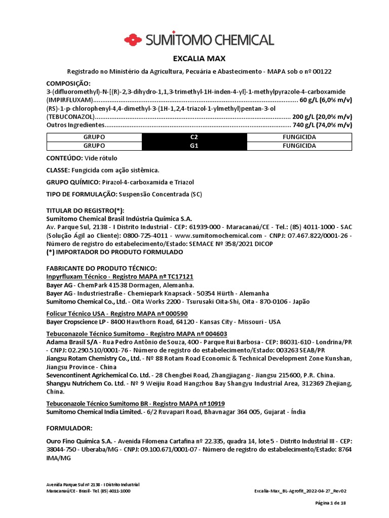 Fungicida Excalia Max Bula | PDF | Agricultura | Ferimento