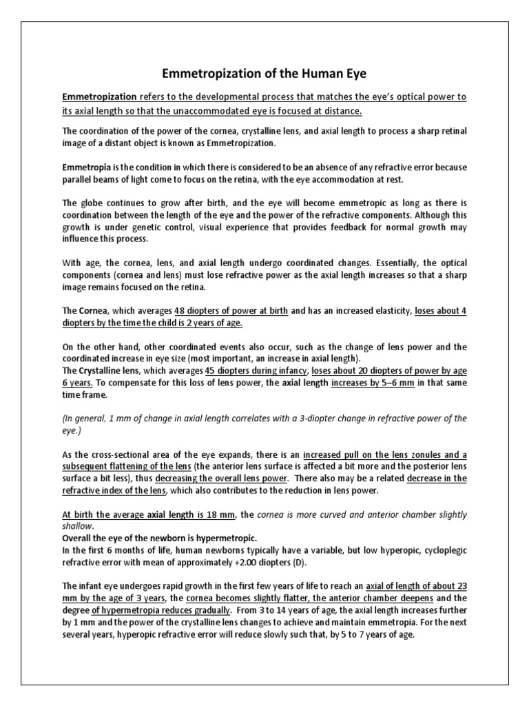 Emmetropization of The Human Eye | PDF