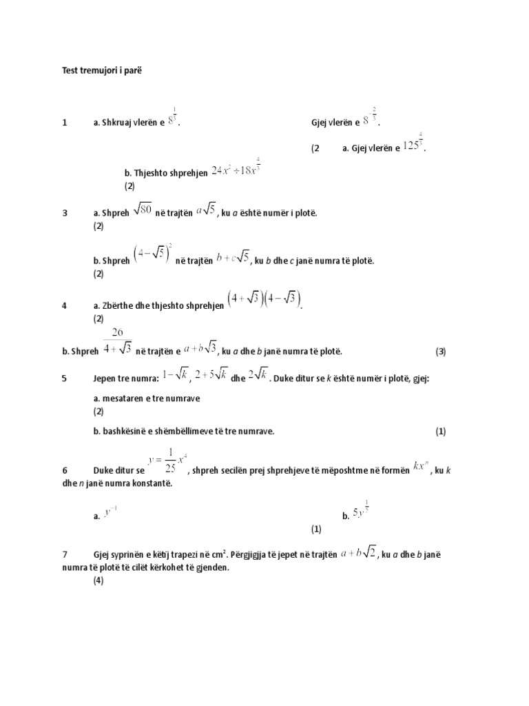 Test tremujori i parë mat 12 mediaprint | PDF